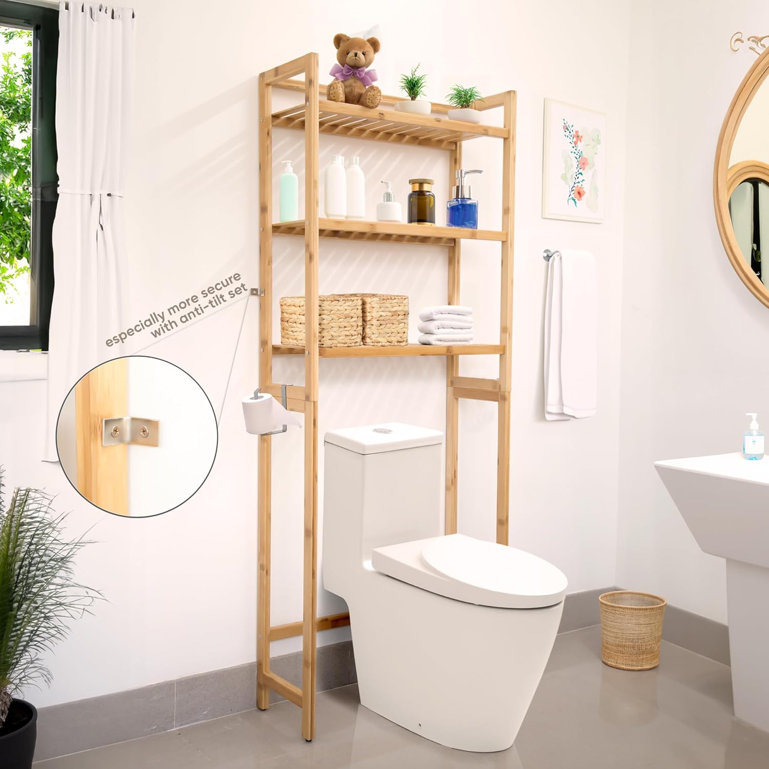 Amazon.com: HOMESTEAD Bamboo Over The Toilet Storage - Behind Toilet ...