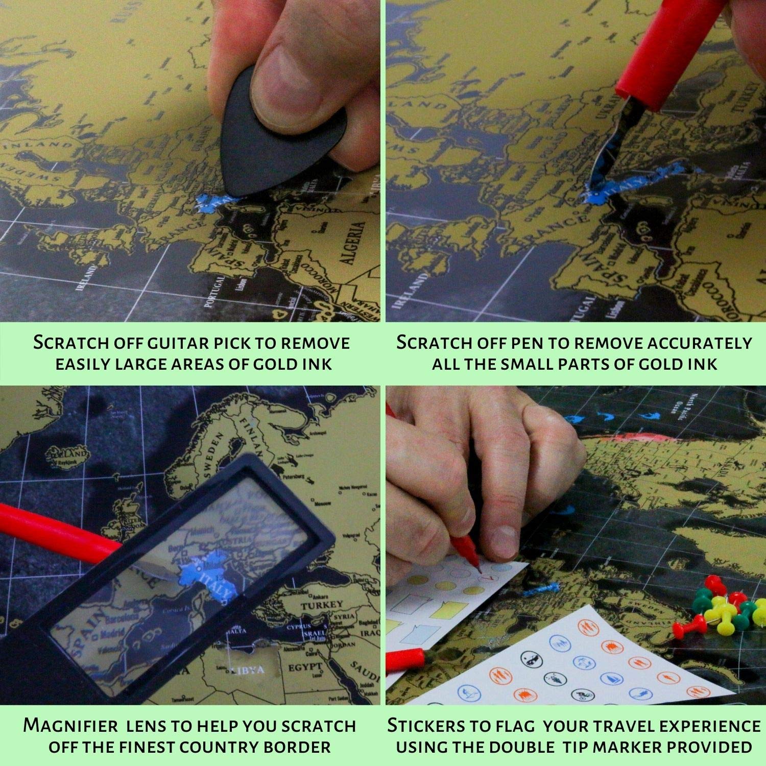 Scratch Off World Map Poster - 17x24 Inches - Bonus United States Map ...
