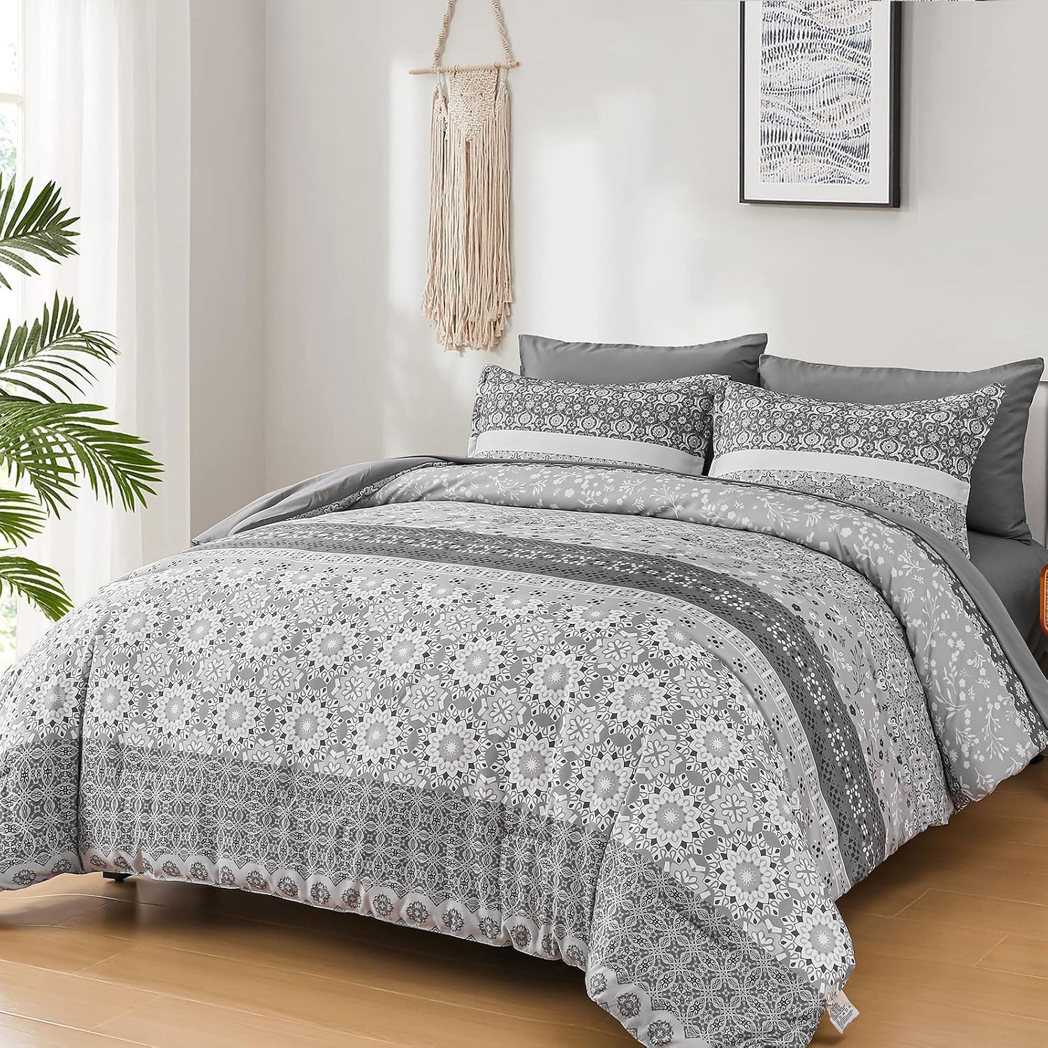 Amazon.com: WONGS BEDDING Grey Boho Comforter Set King, 7 Pieces ...