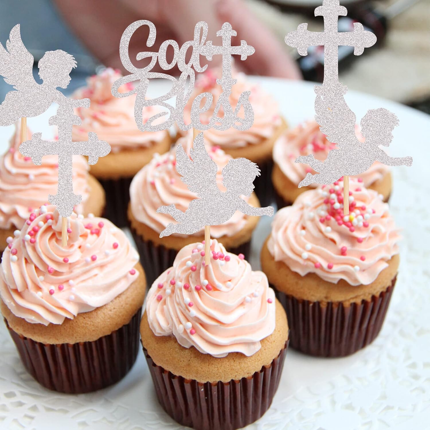 SYKYCTCY24 Pack God Bless Cupcake Toppers Glitter Cross Angel Cupcake ...