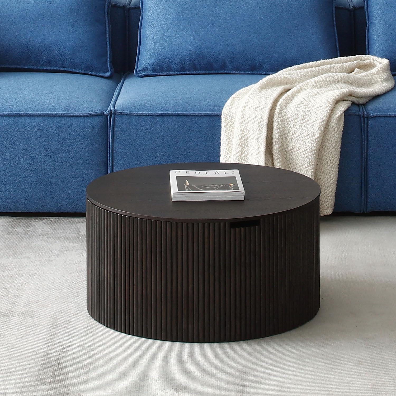 Amazon.com: kevinplus Round Coffee Table with Storage Wood Drum Coffee ...