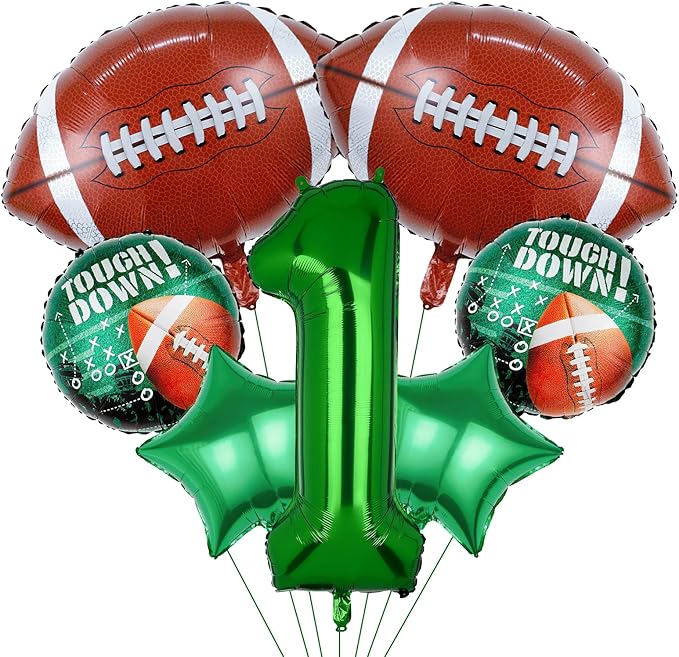 Amazon.com: Lebeili 7pcs Green Football Mylar Balloons, 1st Birthday ...