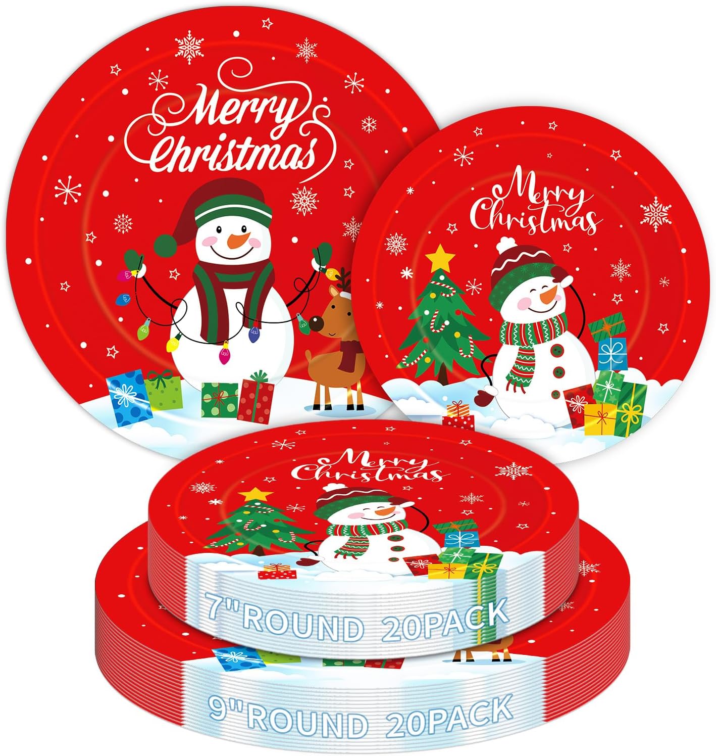 Amazon.com: 40 Pcs Merry Christmas Paper Plates - Disposable Red ...