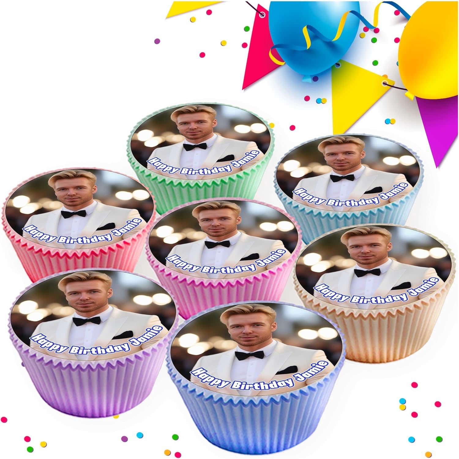 30 x YOUR OWN PERSONALISED PHOTO OR LOGO EDIBLE ICING 3.8 cms CUPCAKE ...