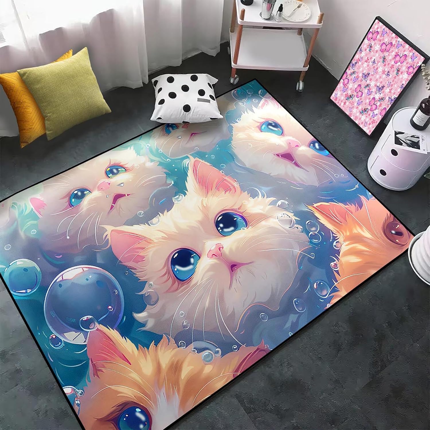 Amazon.com: Cat Rugs for Bedroom - Cute Cat Area Rug, Cartoon Cat ...