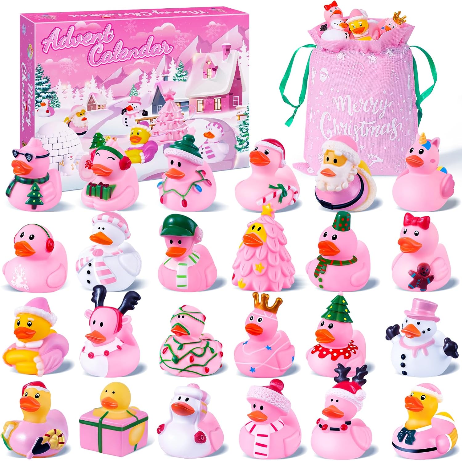 Amazon.com: 24 Pack Christmas Rubber Ducks in Bulk with Bag, Christmas ...