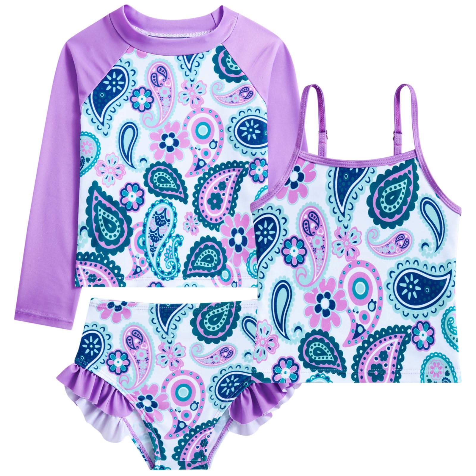 Snapklik.com : Toddler Girl Swimsuit 3t 4t Boho Floral Rash Guard Set 3 ...