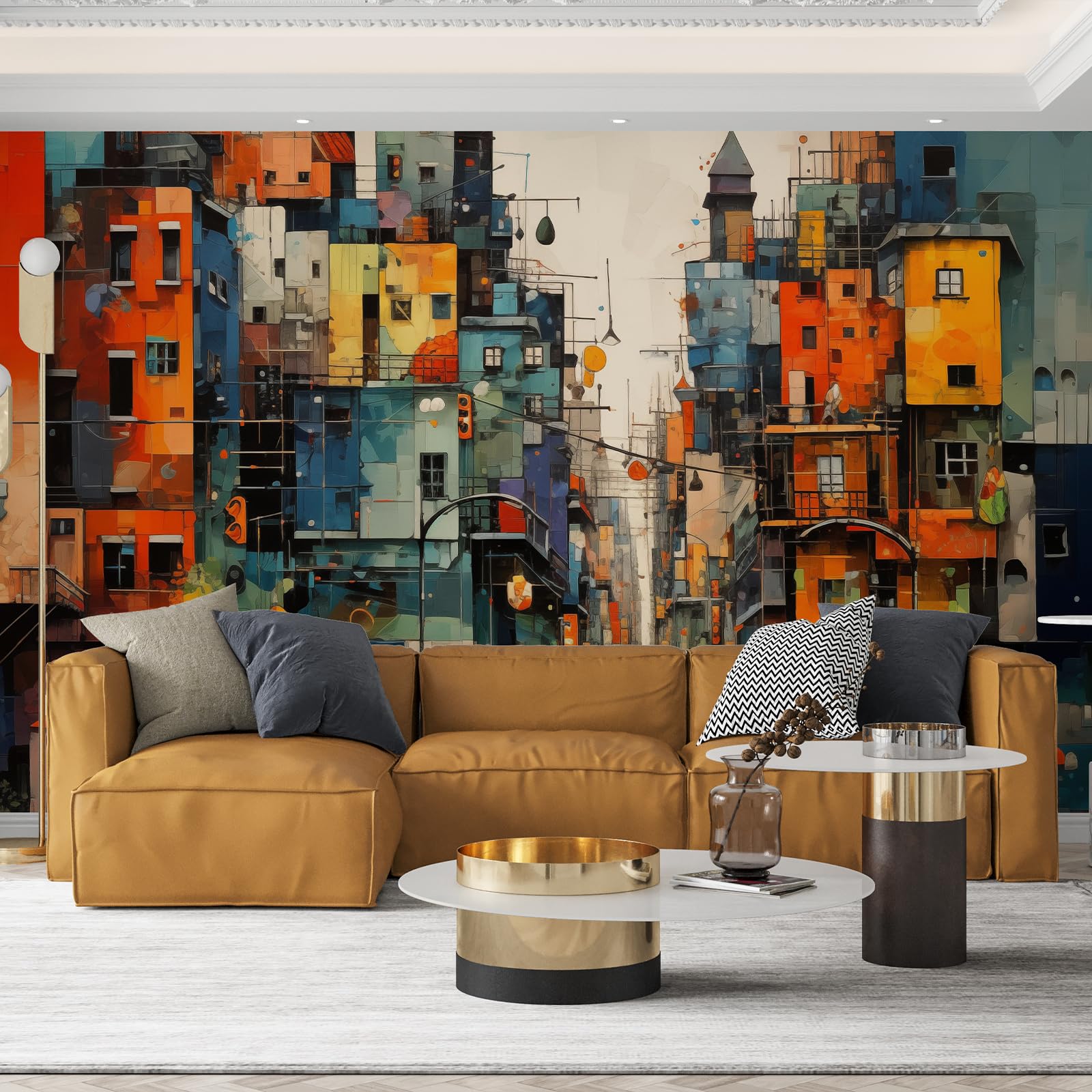 Modern City Wall Murals Peel and Stick 148" W x 98" H Colorful ...