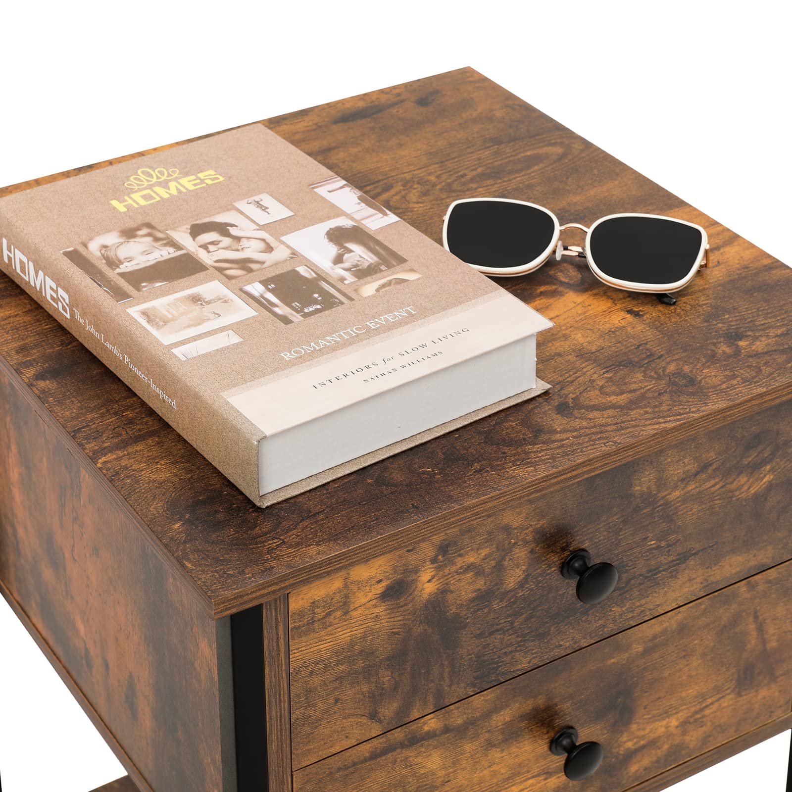 WEENFON Square Night Stand with 2 Drawers and 1 Open Shelf,End Table ...