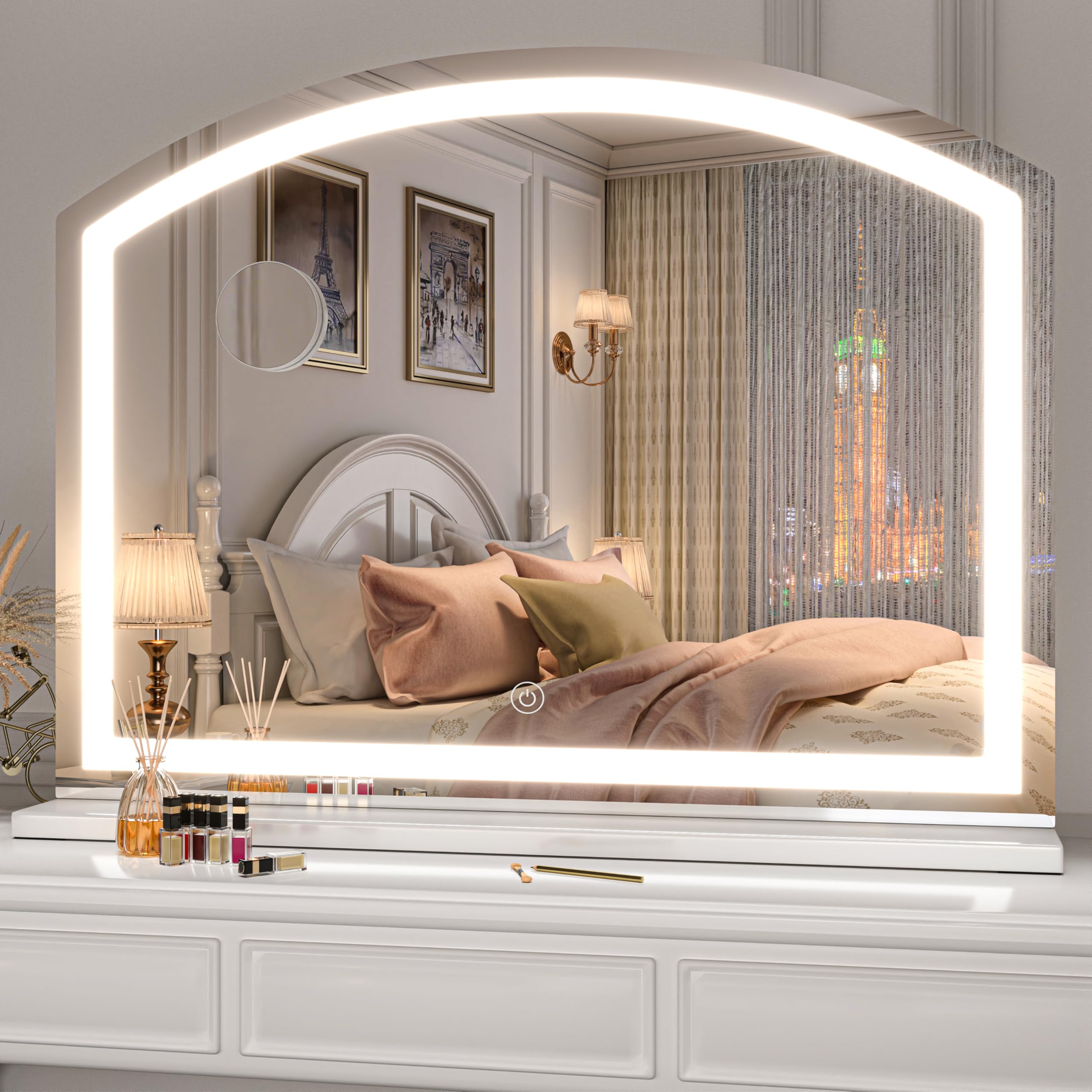 Amazon.com - Hasipu Arch Vanity Mirror with Light, 32" x 24" Arched Led Makeup Mirror with 10X ...