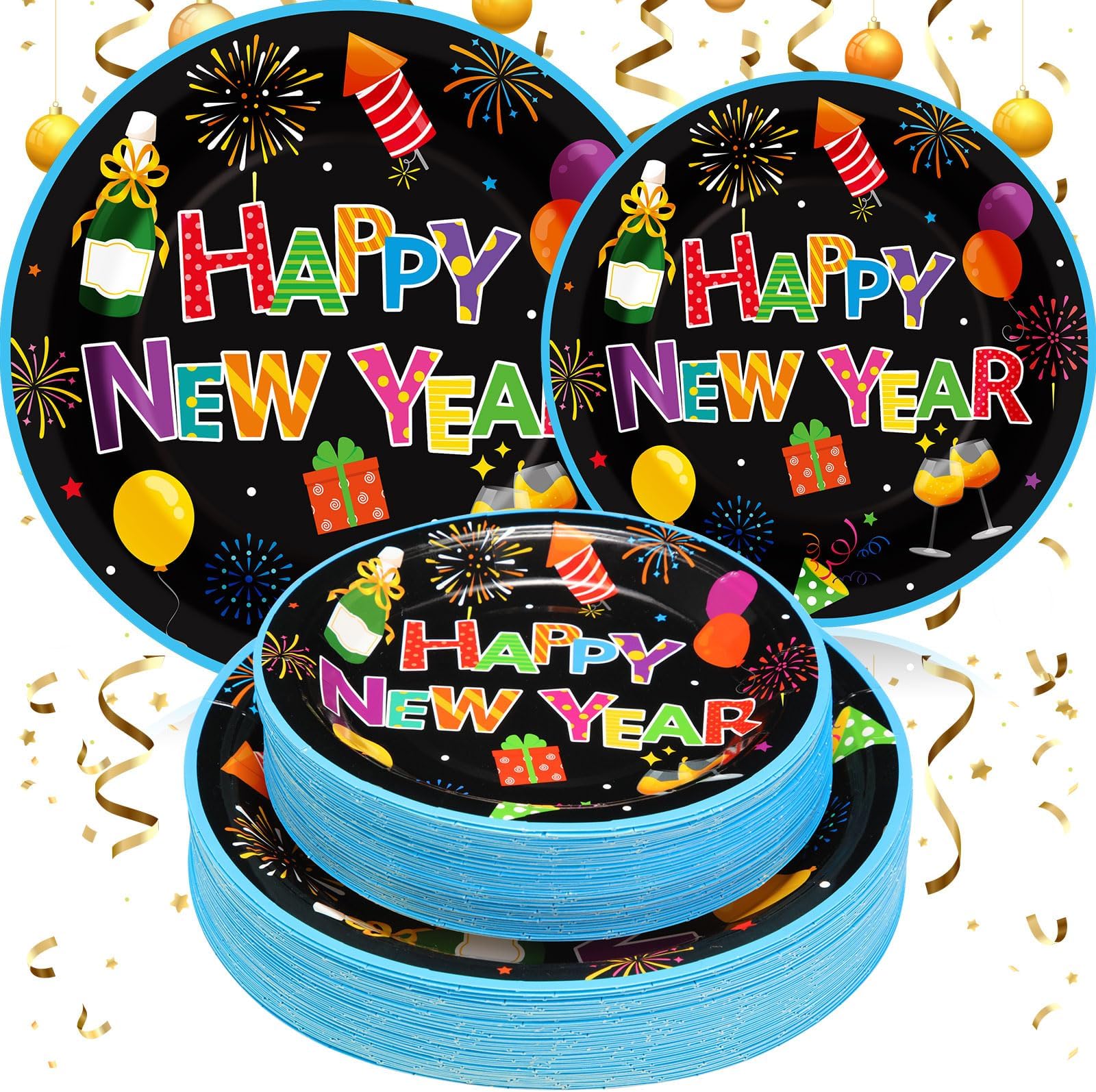 Amazon.com: Konsait 80Pcs New Years Eve Plates and Napkins - Serve 20 ...
