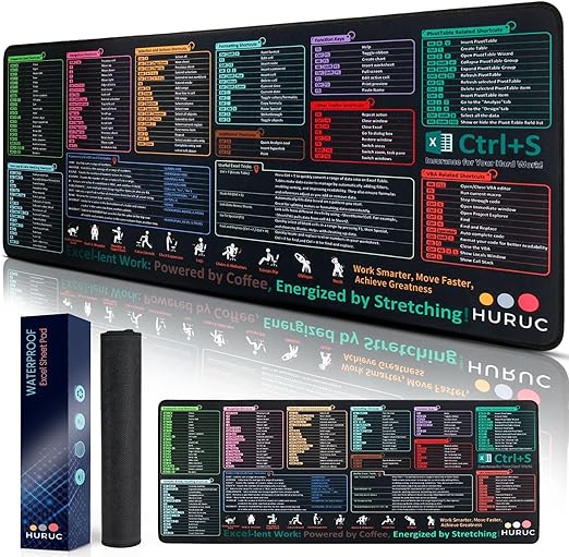 Amazon.com: HURUC Excel Cheat Sheet Desk Pad – XL Excel Mouse Pad with ...