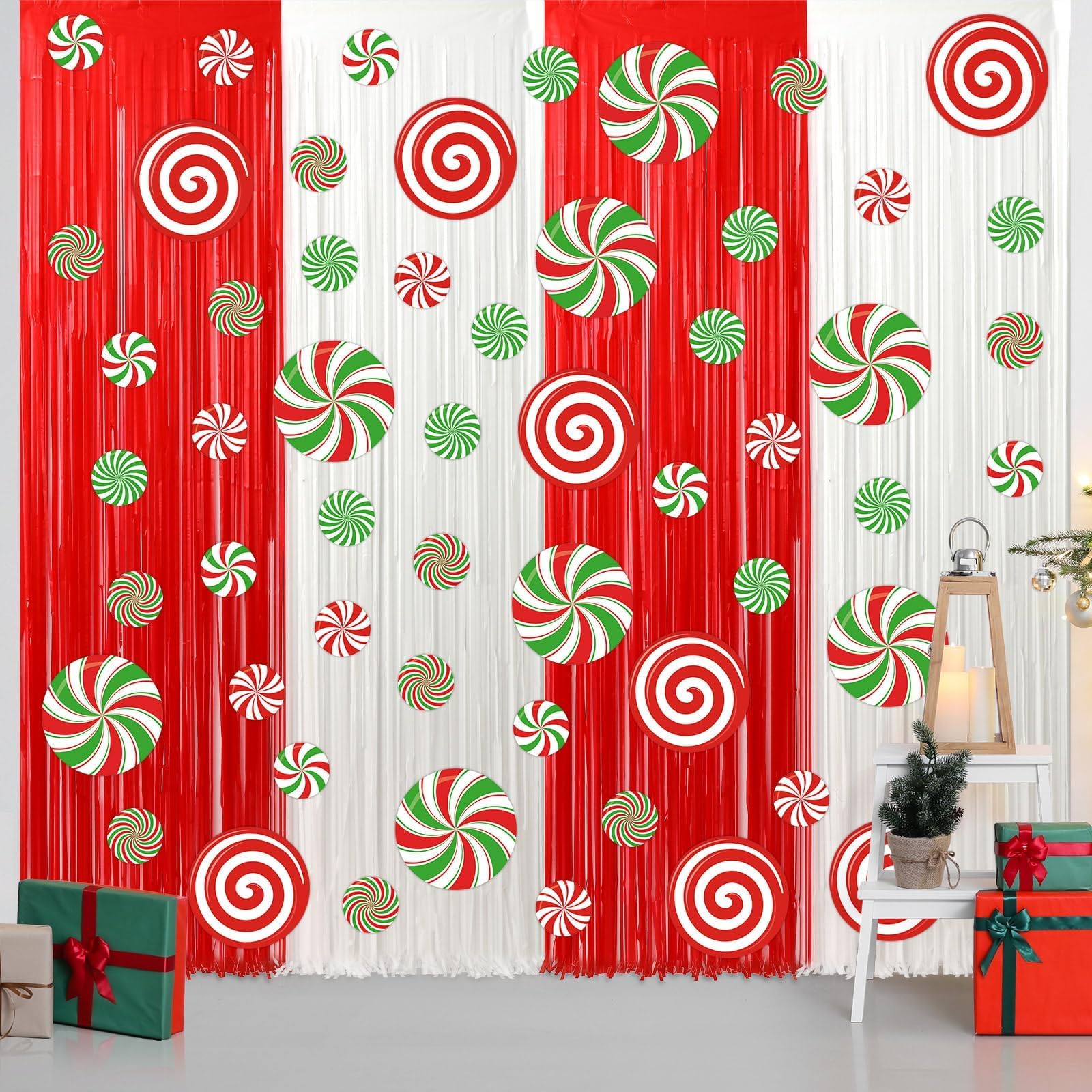 Amazon.com : 48 PCS Christmas Peppermint Foil Fringe Curtains 2 Pack ...