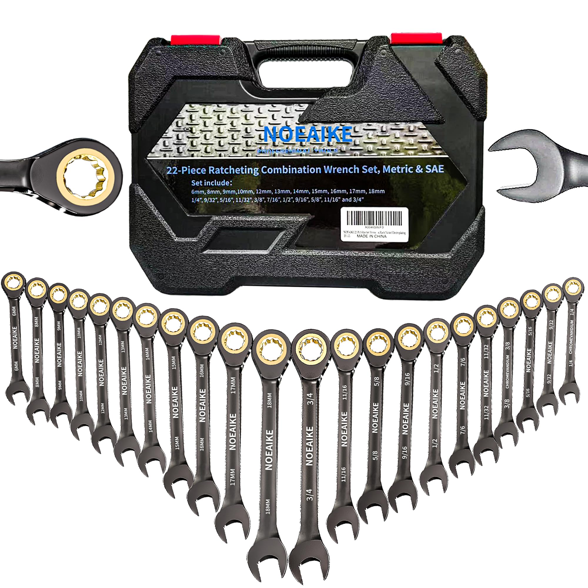 NOEAIKE 22-PCS Ratchet Wrenches Set,Anti-slip Teeth,Ratcheting ...