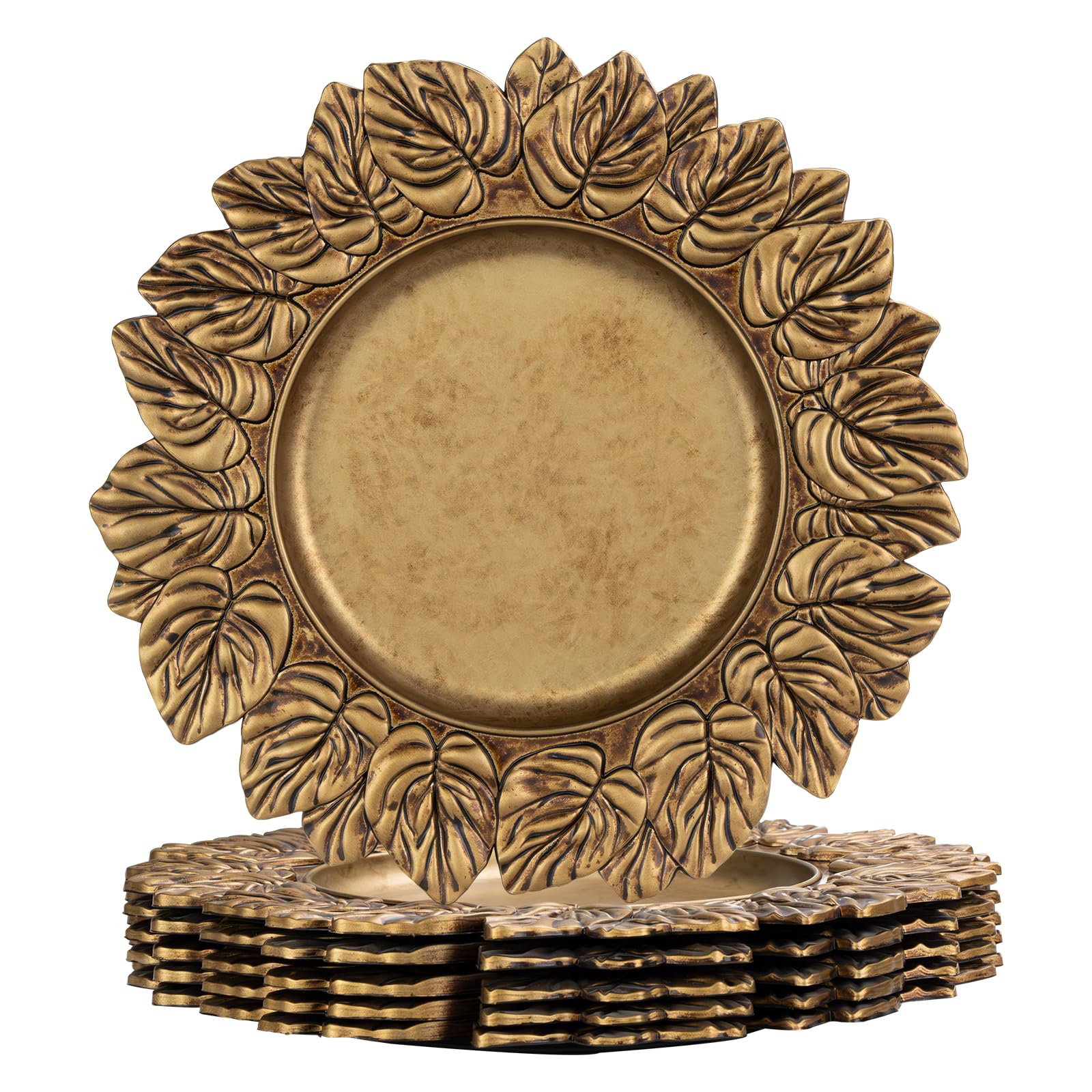 MAONAME Antique Gold Leaf Charger Plates, 13" Plastic Plate Chargers ...