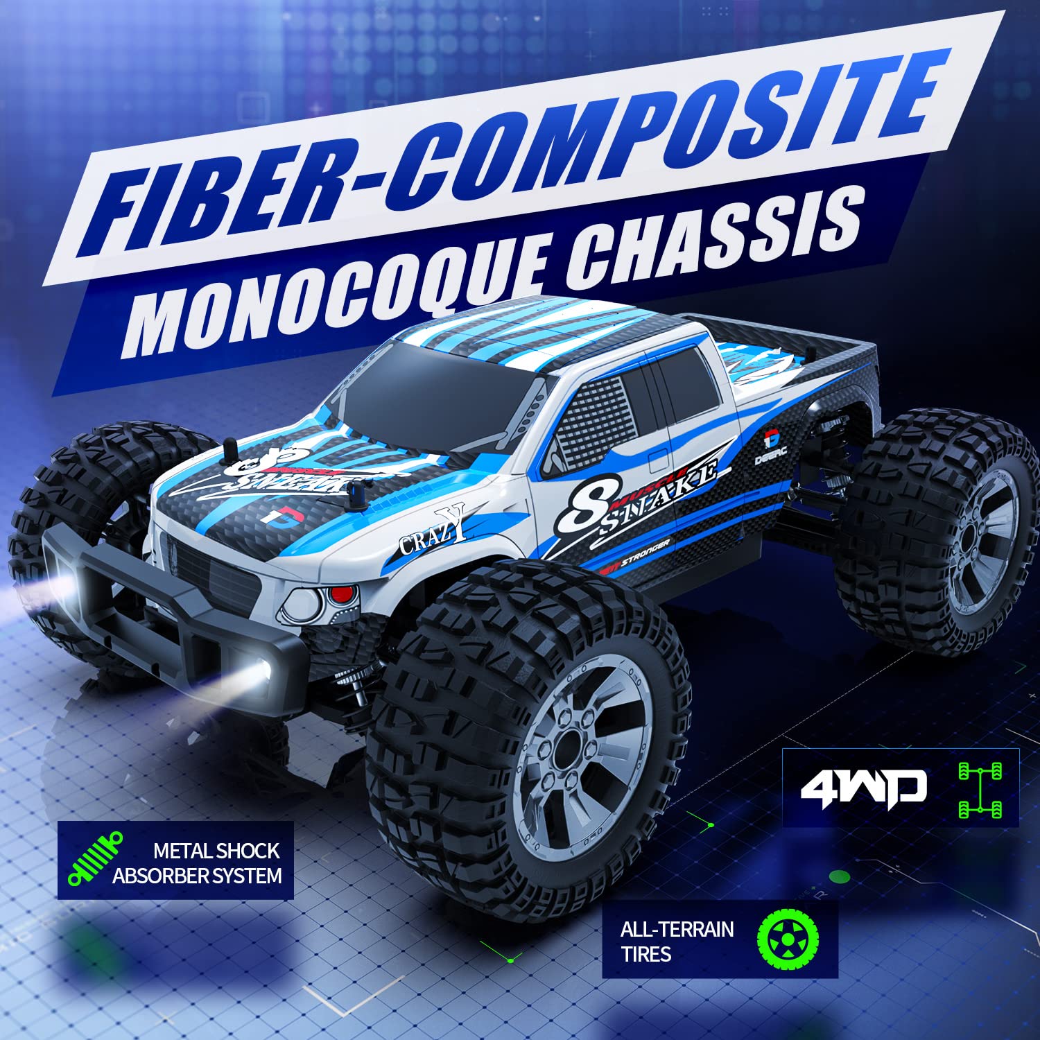DEERC 9200E Large Hobby RC Cars, 48 KM/H 1:10 Scale Fast High Speed ...