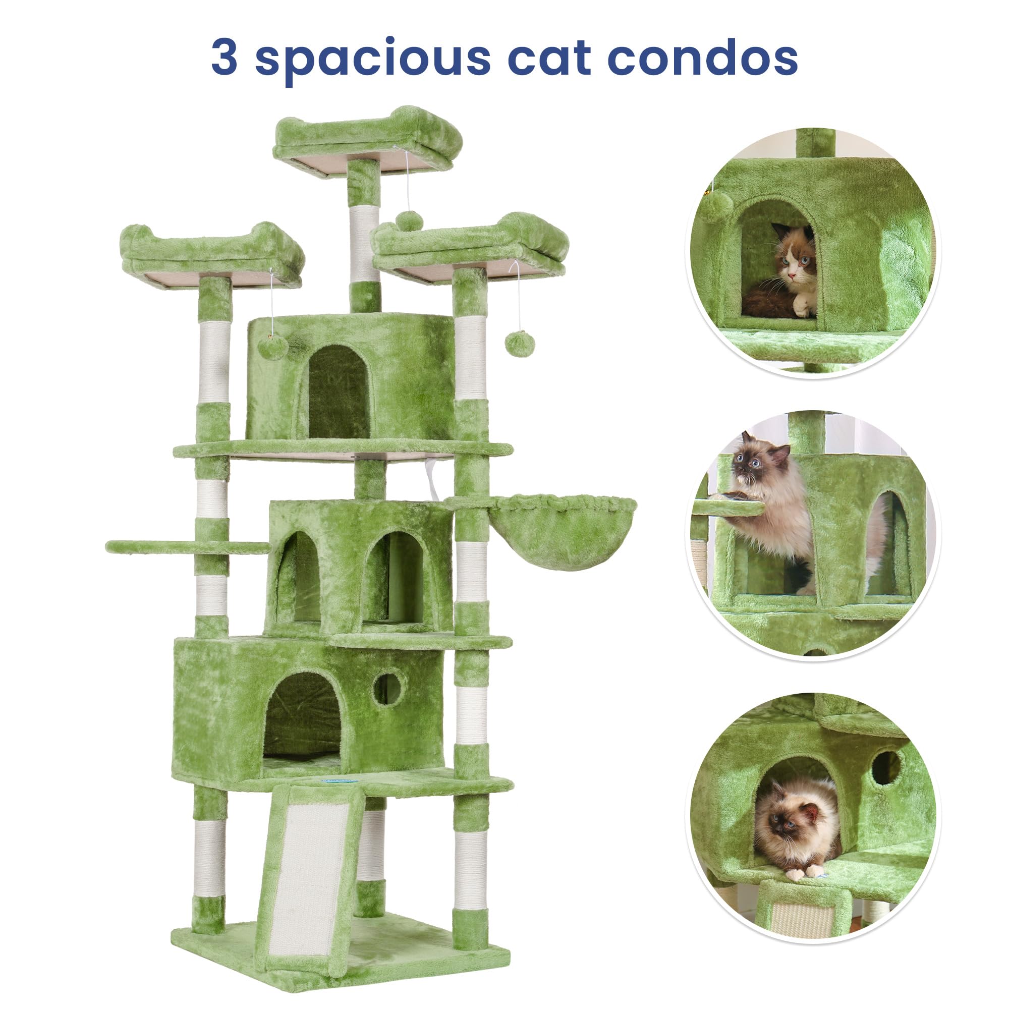 Hey-brother XL Size Cat Tree, 73.4 inch Cat Tower with 3 Caves, 3 Cozy ...