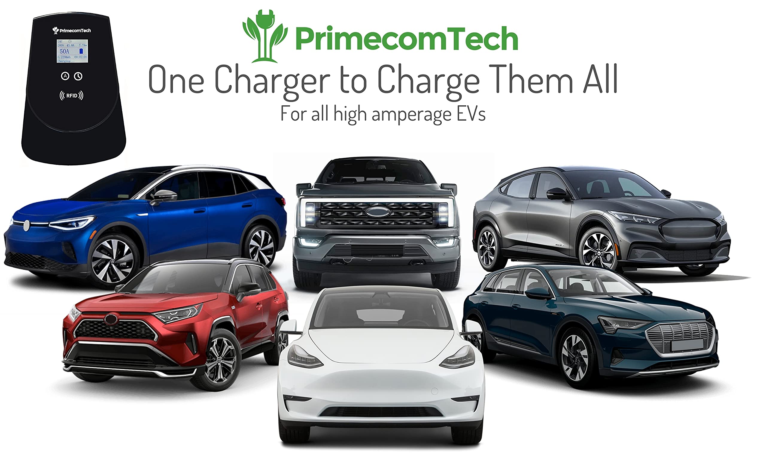 Buy PRIMECOM 50 Amp Level-2 EV Wall Charger Station 220 Volt for Tesla ...