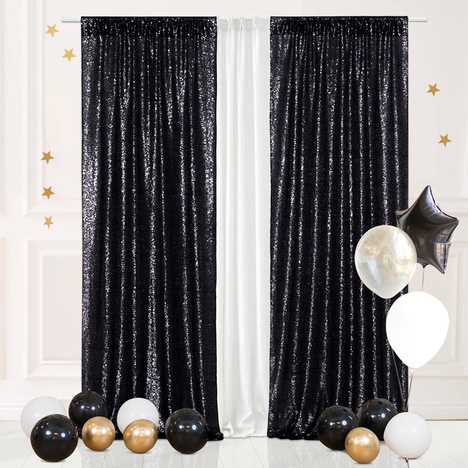 Black Sparkle Curtains TIFFANY GLITTERY METALLIC SILVER SPARKLES SLOT