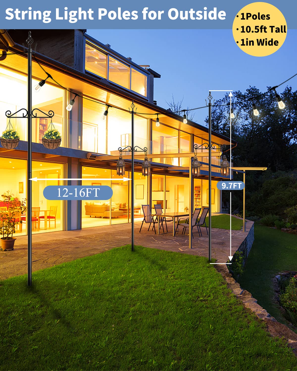 IRMNAN String Light Poles, 10FT Poles for Outdoor String Lights, String ...