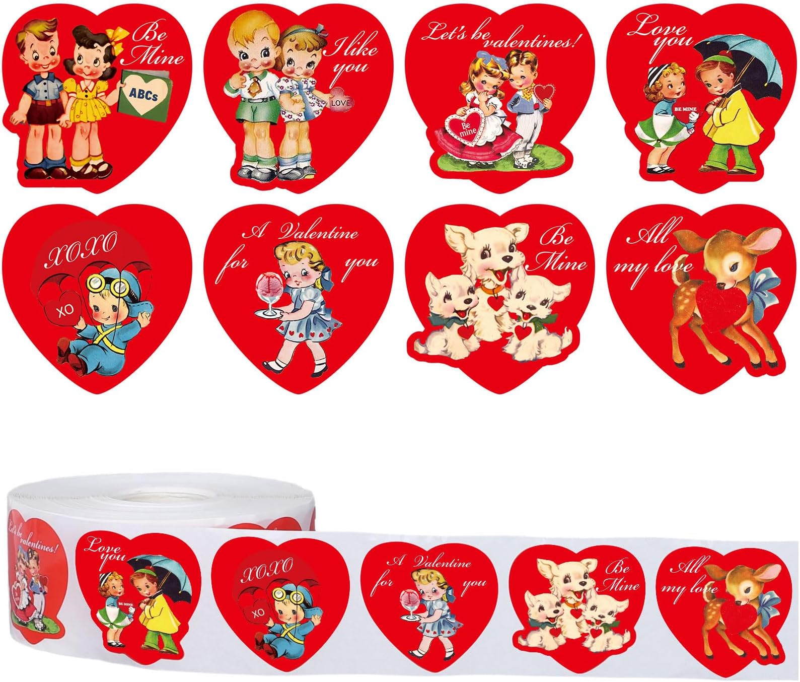 Amazon.com: W1cwey 1000pcs Valentine’s Day Heart-Shaped Sticker Rolls ...