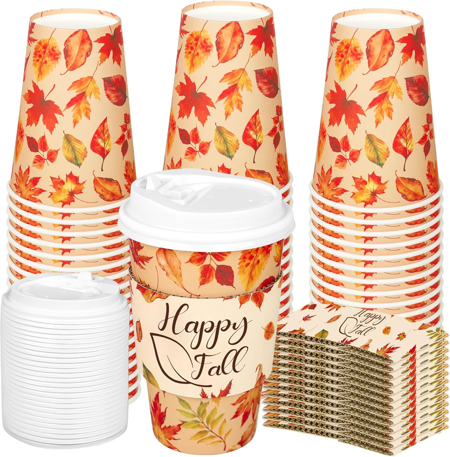 Amazon.com: 50Pcs Fall Disposable Coffee Cups 16oz Maple Leaf To Go ...