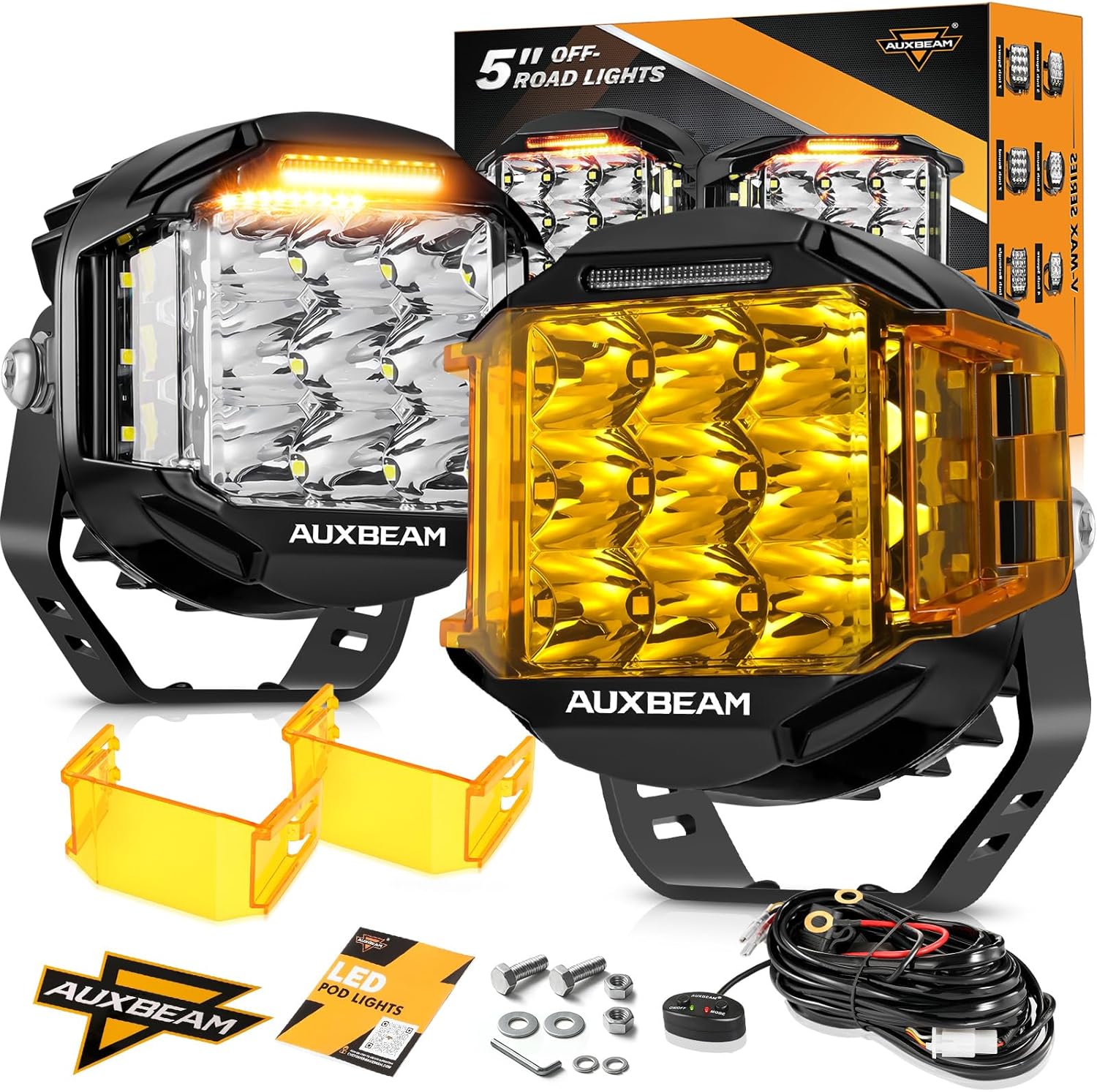 Auxbeam V-MAX Series 5 in LED Light Pods, 168W Offroad Side Shooter ...