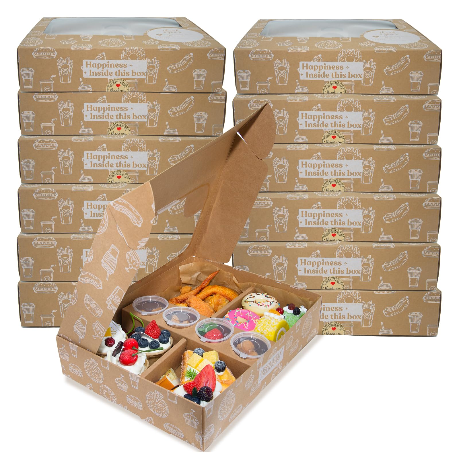 12pk Divided Cardboard Bakey Box Heavy Duty, Platter Box w/Cover Sauce ...