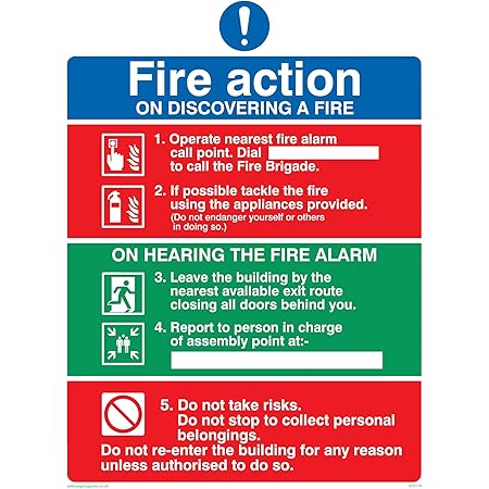 Pack of 6 Raise The Alarm Fire Action Notice Signs 150mm x 200mm - Self ...
