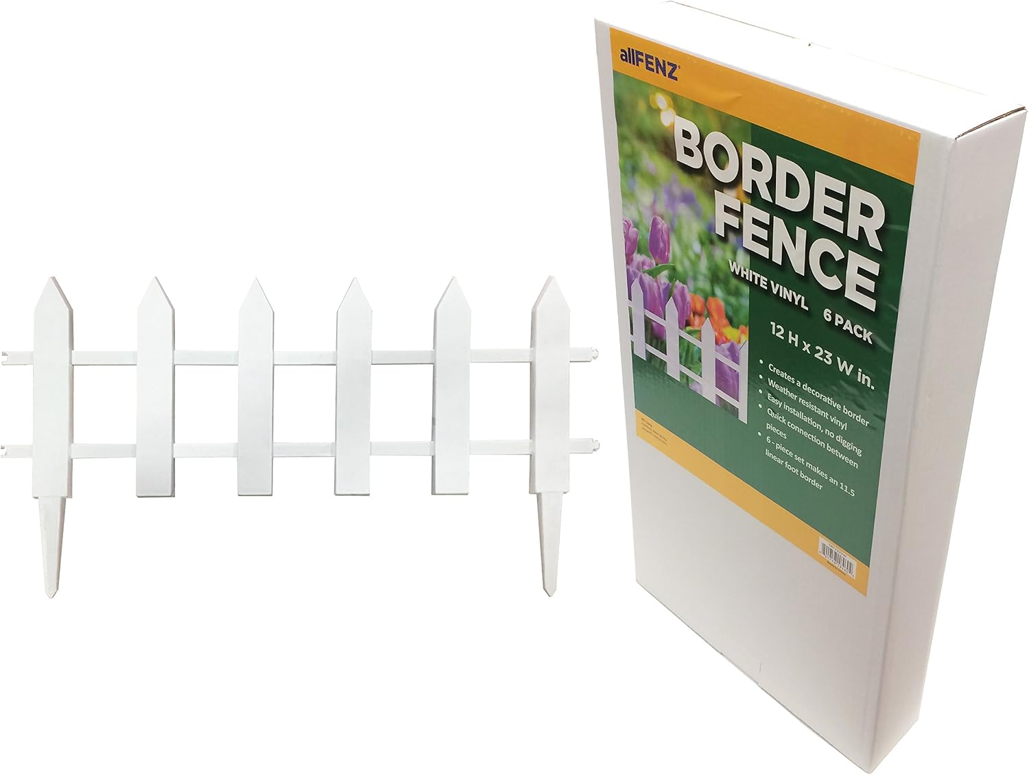 Amazon.com : allFENZ White Vinyl Picket Border Fence 12"H x 23"W (Pack ...