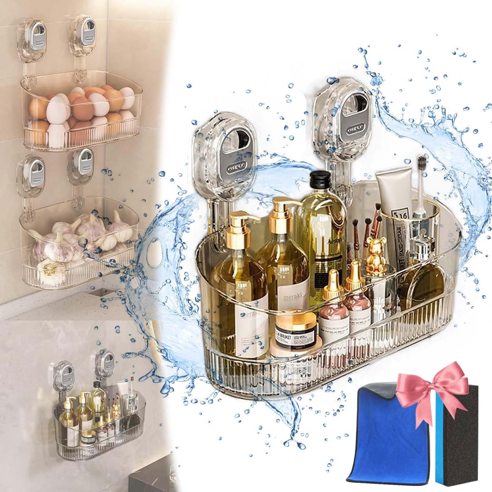 Amazon.com: Bathroom Suction Cup Storage Rack, No Drill Suction Cups ...