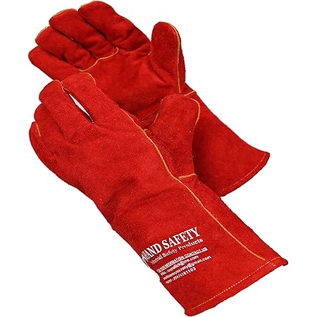 HAND SAFETY™ Safety Red Split Leather Welders Glove Extreme Heat/Fire ...
