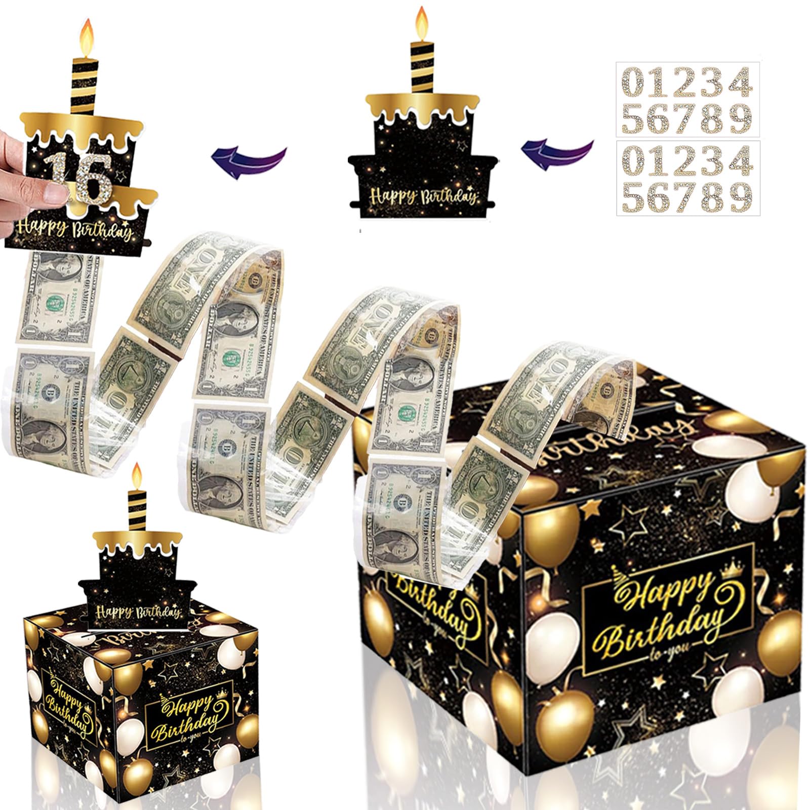 Amazon.com: Birthday Money Box for Cash, Money Roll Gift Box for Cake ...
