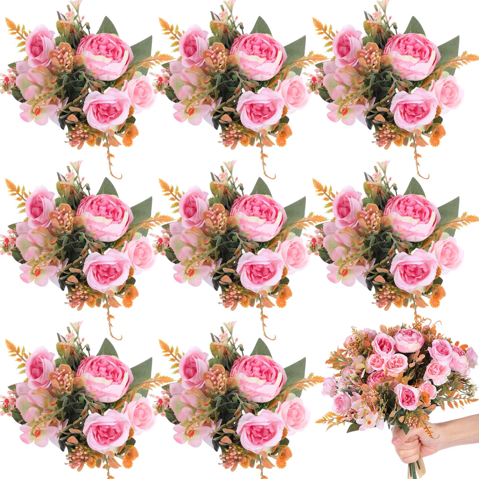 Snapklik.com : Crowye 8 Pieces Peonies Artificial Flowers Bouquet Fake ...