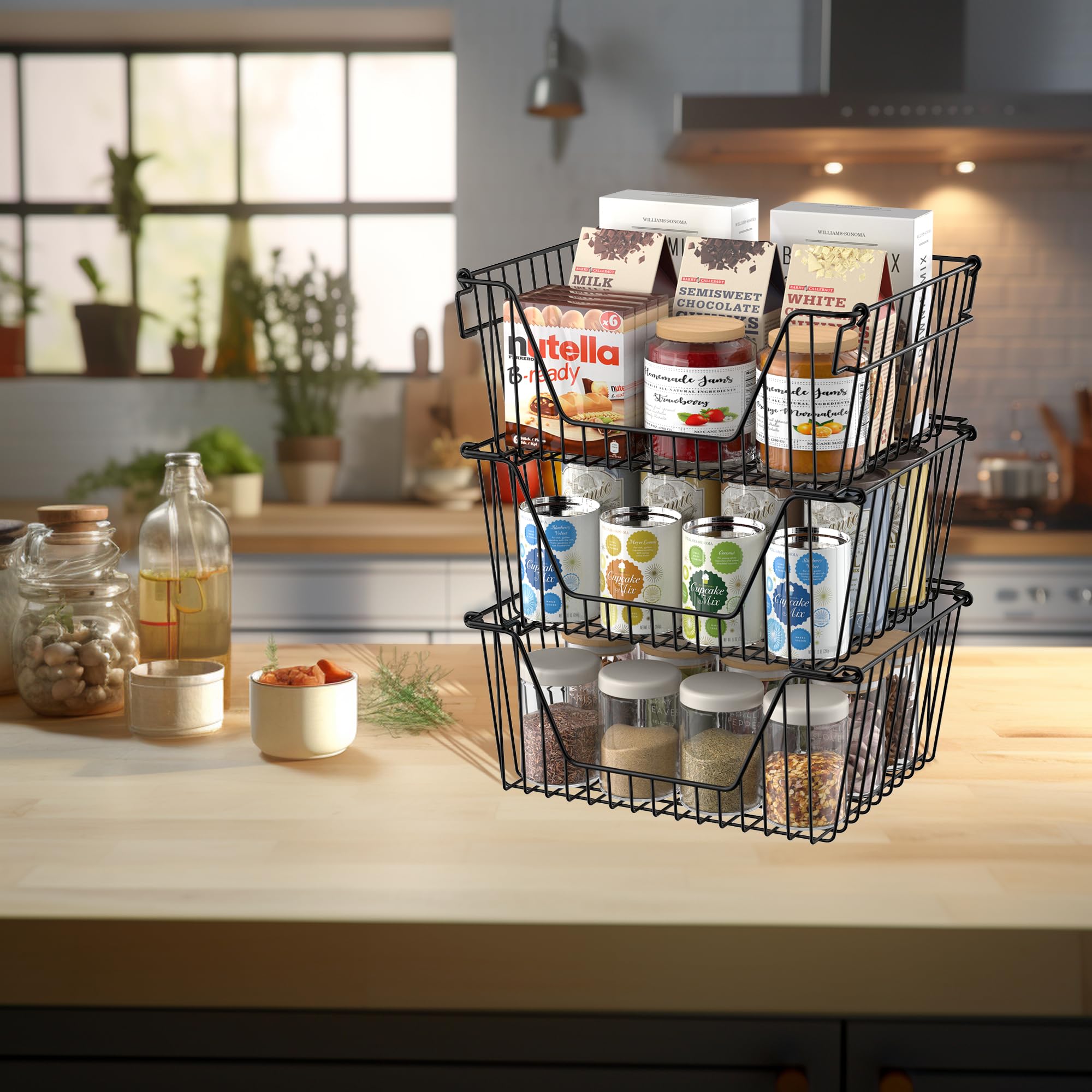Snapklik.com : SANNO Black Stackable Wire Baskets Stacking Bins ...