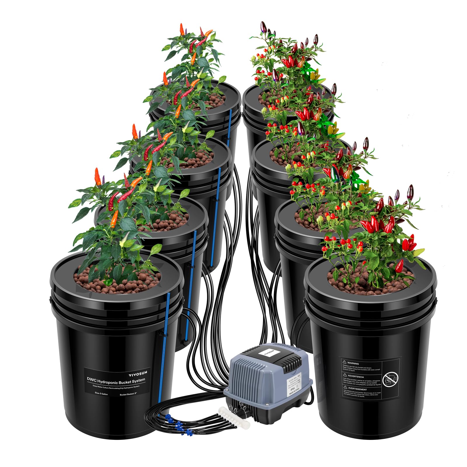 Buy VIVOSUN DWC Hydroponics Grow System with Top Drip Kit, 5-Gallon ...