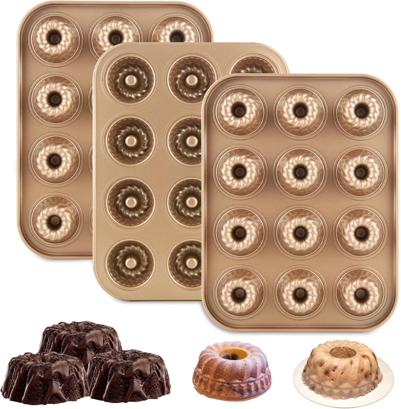 Amazon.com: YAYODS 3 Pack Mini Bundt Cake Pan 12 Cavity Non-Stick Mini ...