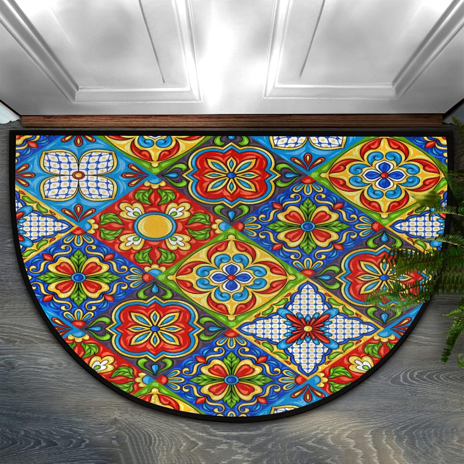 Amazon.com: AUUXVA Mexican Ceramic Tile Pattern Half Round Door Mat ...