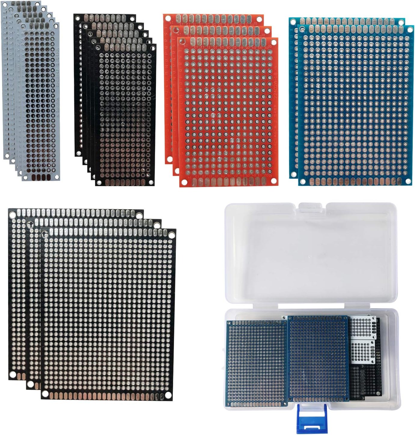 105 Pcs Double Sided PCB Board Prototype Kit Soldering 5 Sizes Black ...