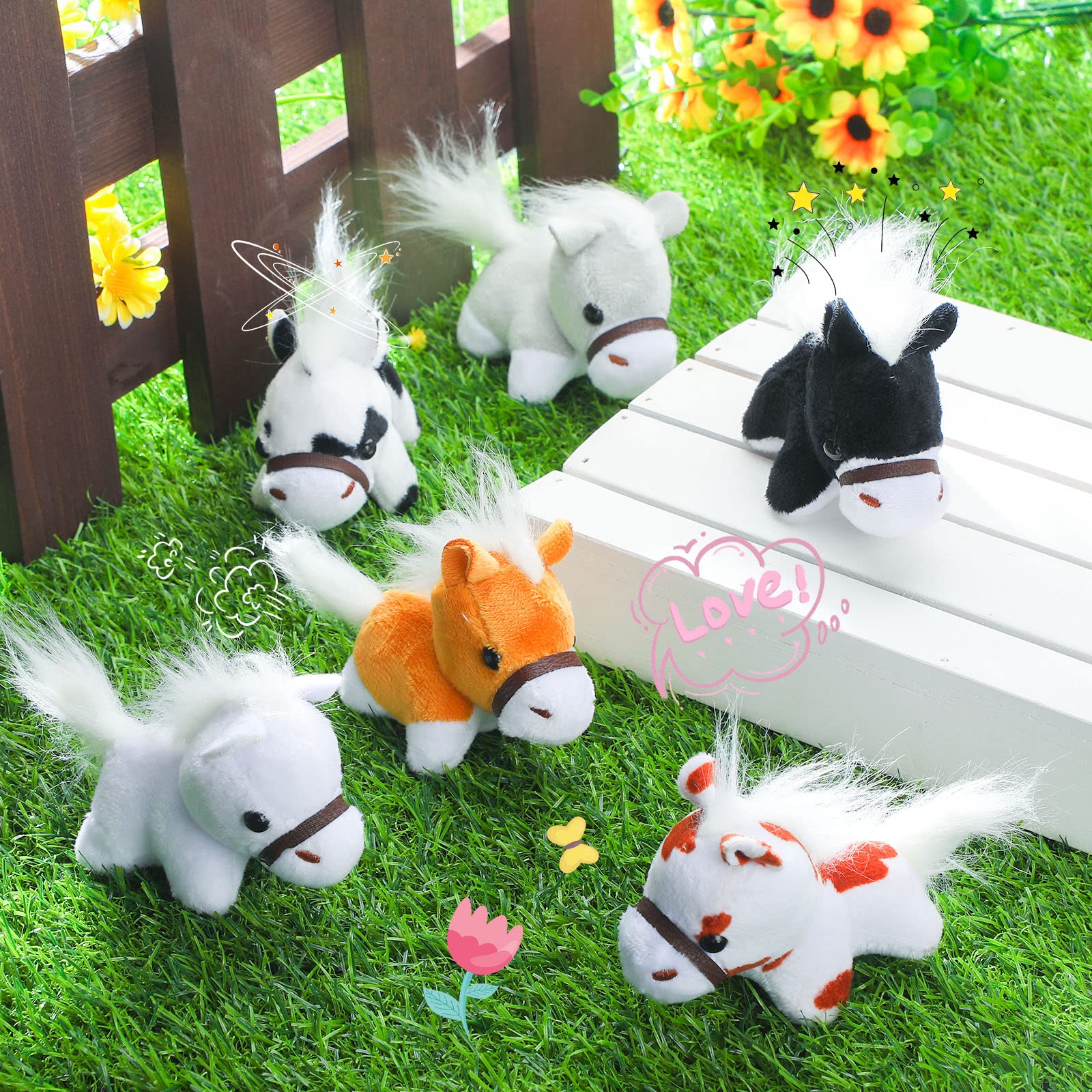 Snapklik.com : 24 Pcs Horse Plush Stuffed Keychain Toys - 3.15 Inch ...