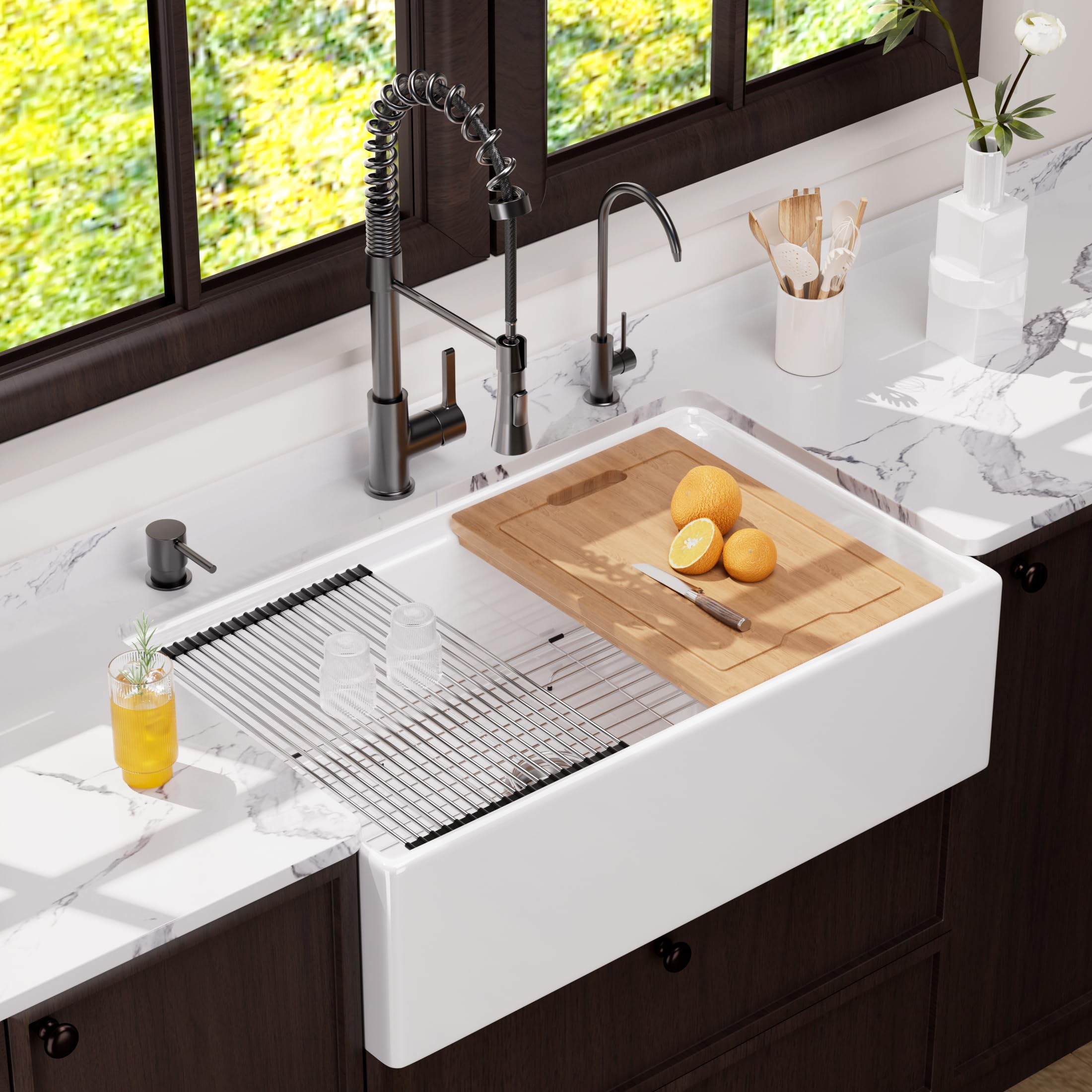 Snapklik.com : 33 Inch White Farmhouse Sink, ALWEN Fireclay Porcelain ...