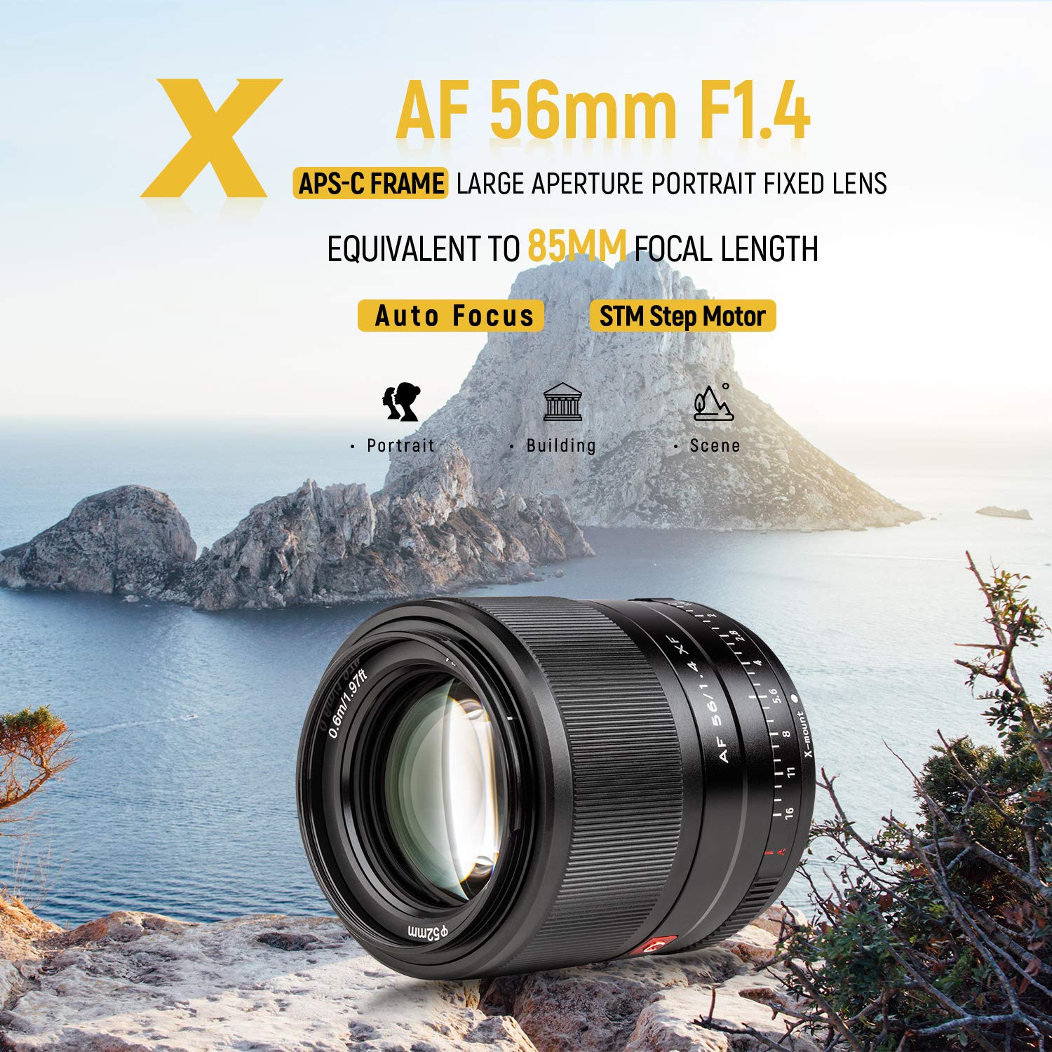 Snapklik.com : 56mm F14 Auto Focus APS-C Frame Lens For Fuji X Mount, STM Motor Internal Focus ...