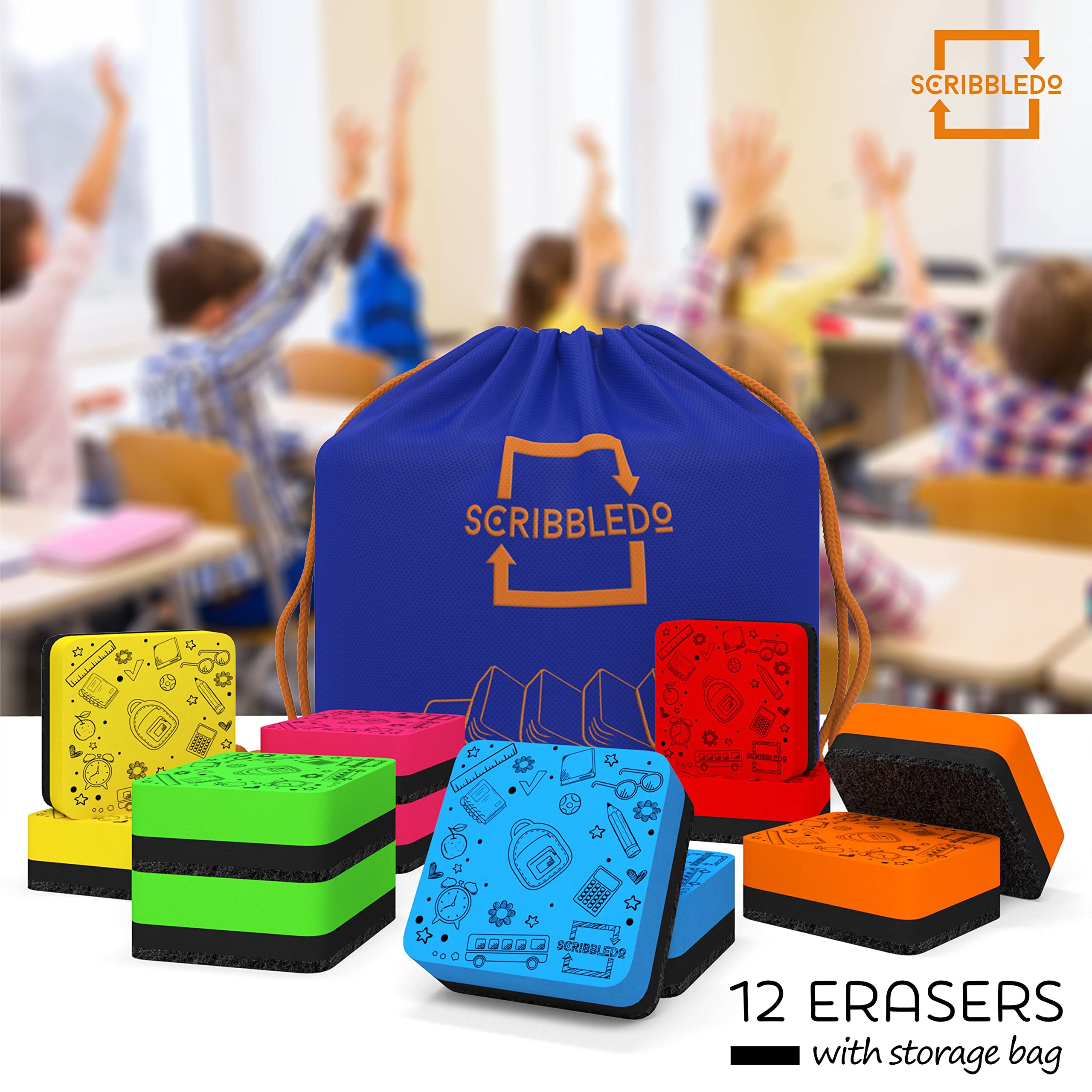 Snapklik.com : 12 Pack Dry Erase Erasers Assorted Colors Magnetic ...