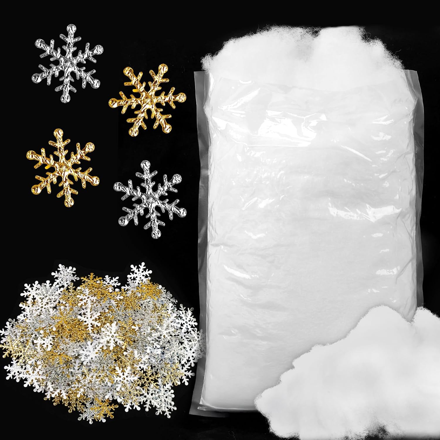 200g Artificial Snow + 300Pcs Snowflakes Confetti, Fluffy Fake Snow and ...