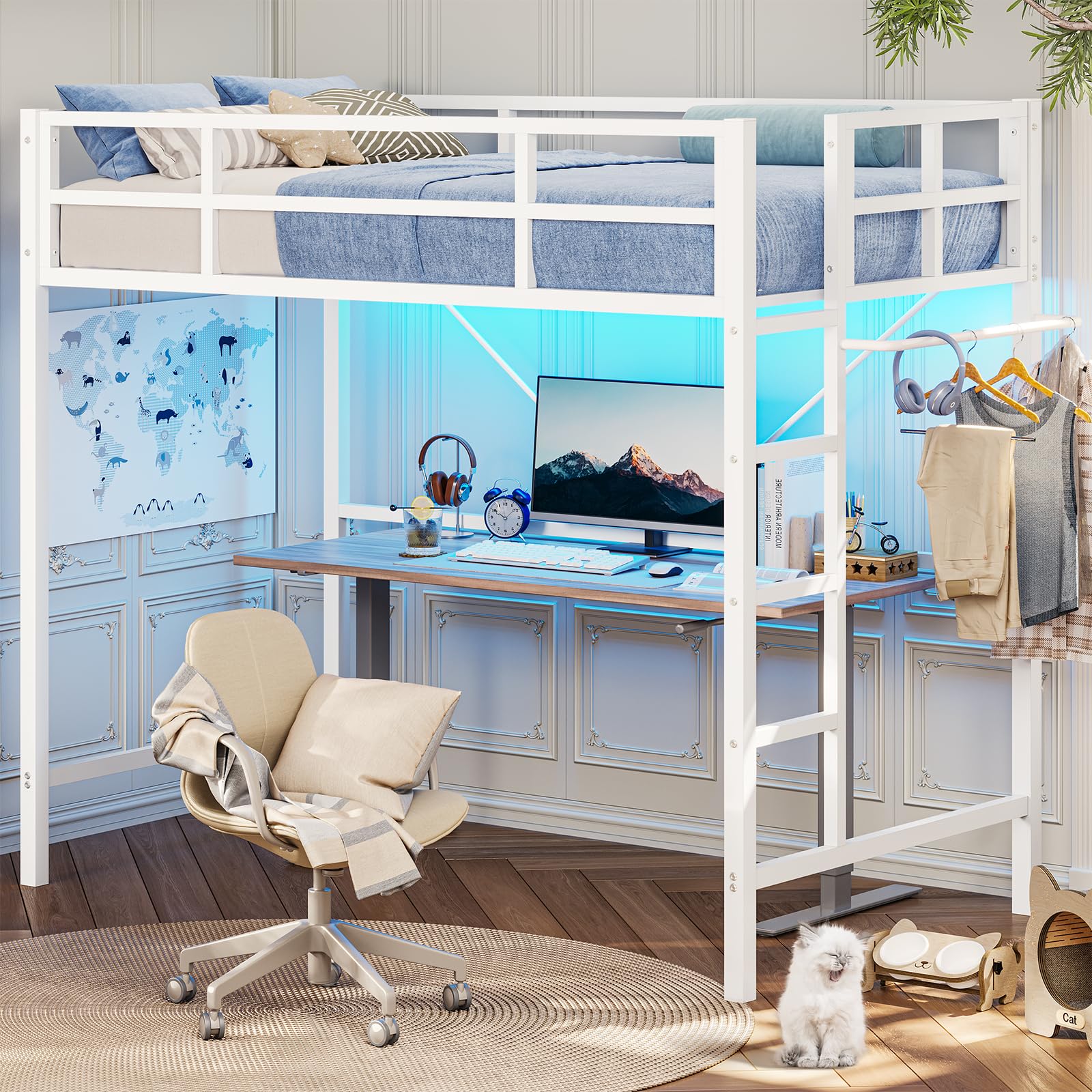 Amazon.com: Hasuit Twin Loft Bed with LED Lights, Loft Bed LED Twin ...