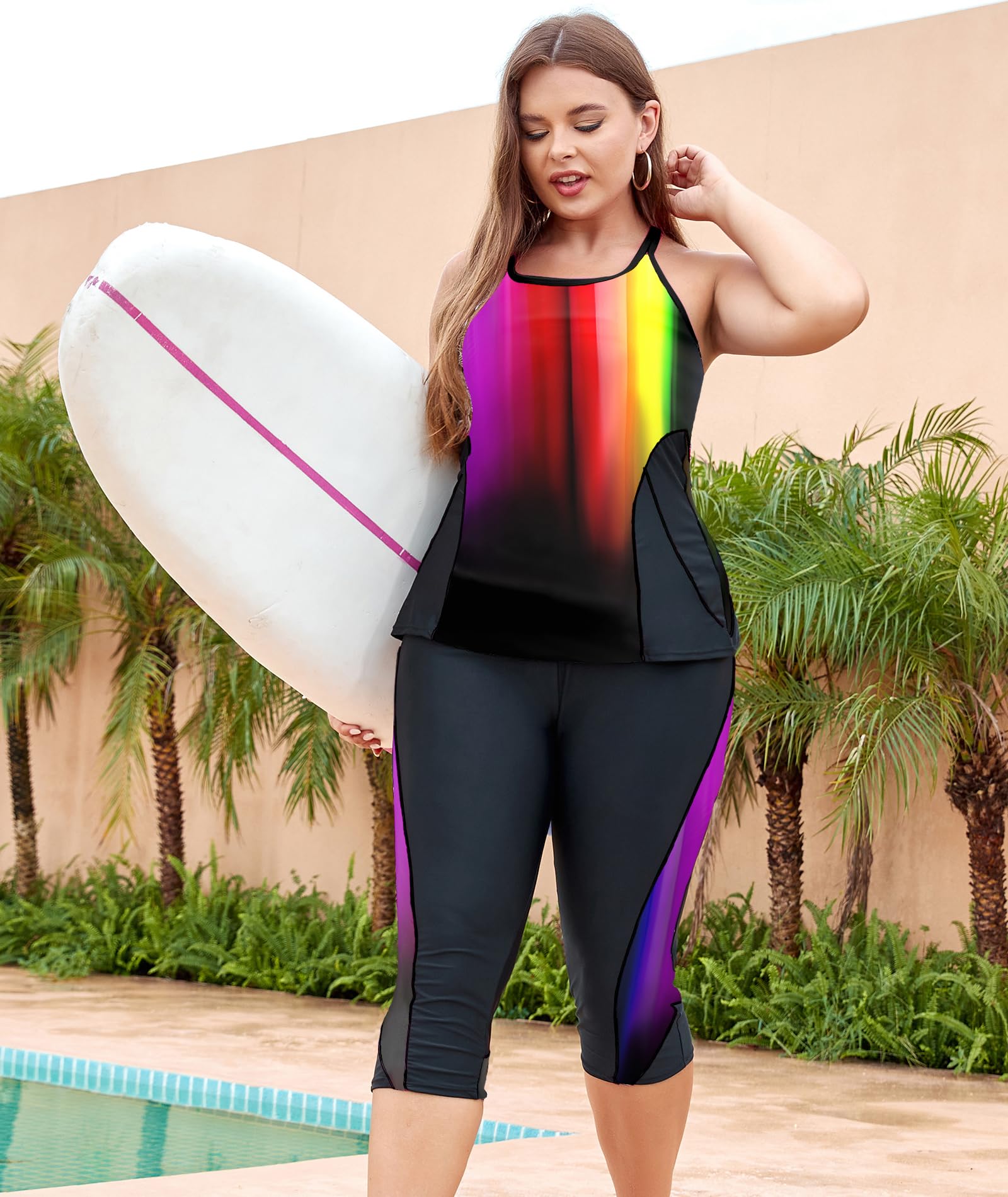 Snapklik.com : Womens Plus Size Swimsuits 2026 Modest Rash Guard Capris ...