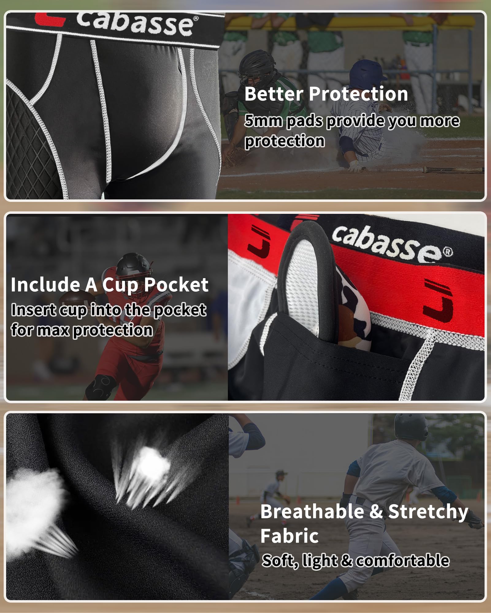Snapklik.com : Cabasse Adult Elite Padded Sliding Shorts w/Cup Pocket ...