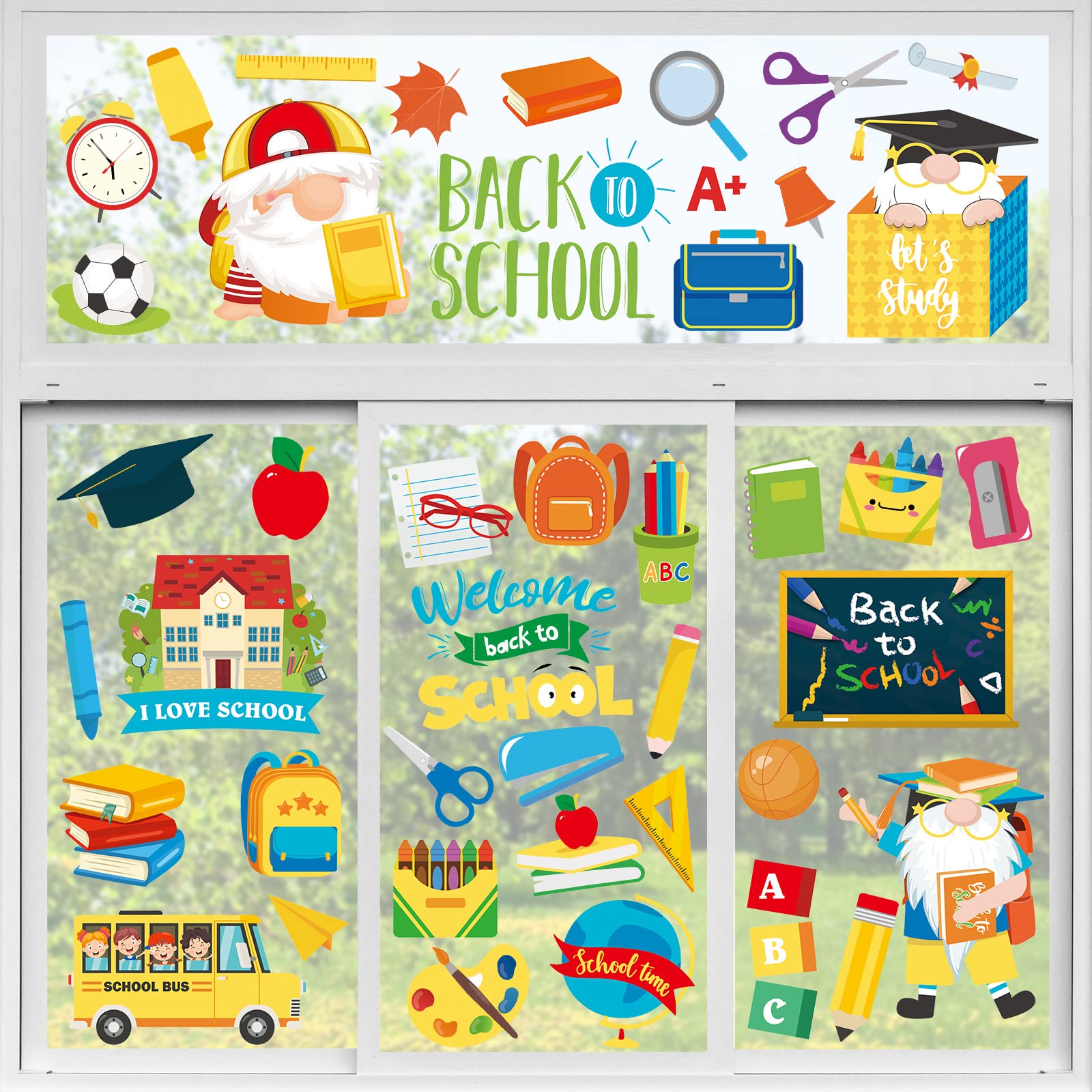 Amazon.com: Whaline 8 Sheet Back to School Window Clings Stickers Gnome ...