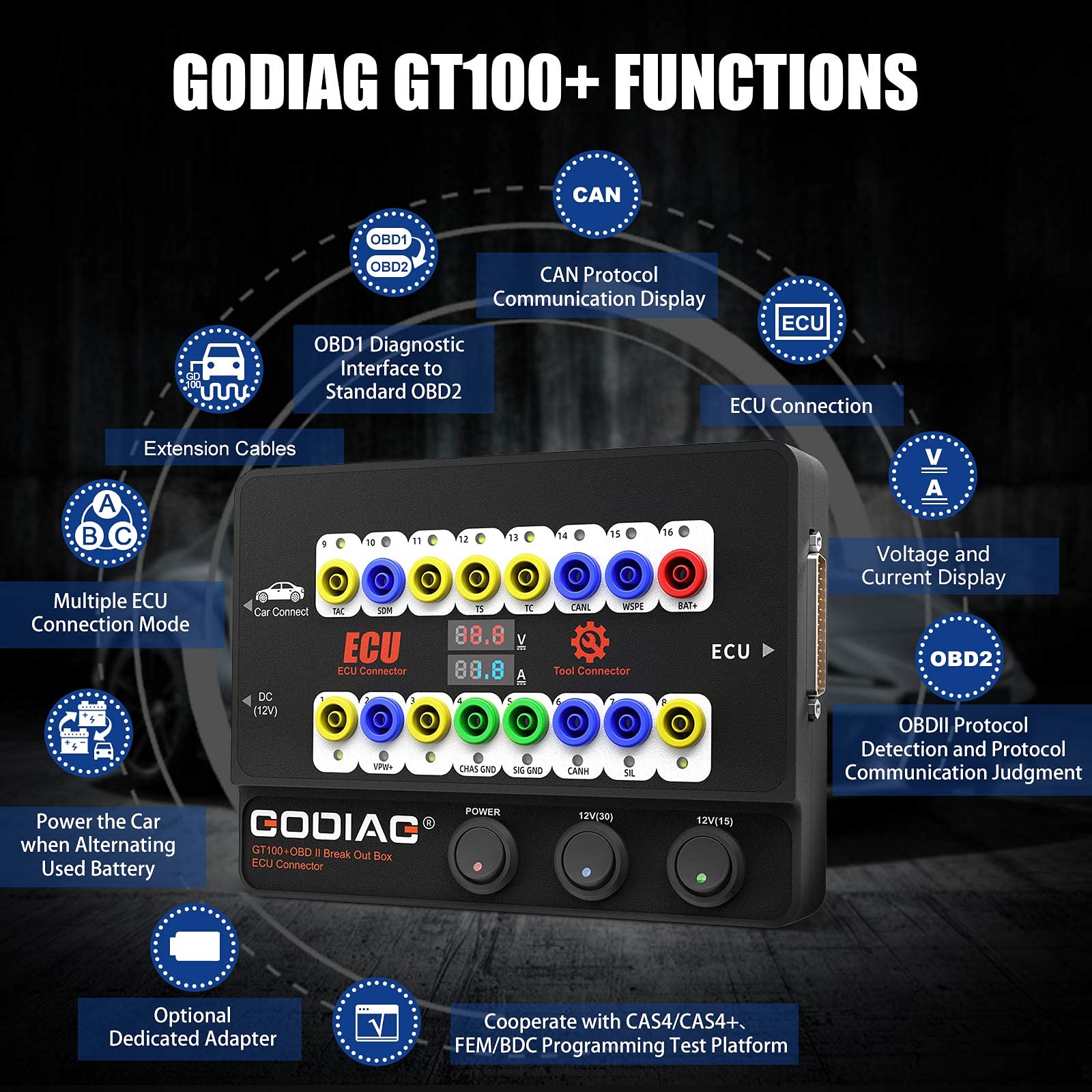 Godiag GT100+ OBDII Breakout Box, OBD CAN Breakout Box, OBDII Protocol ...