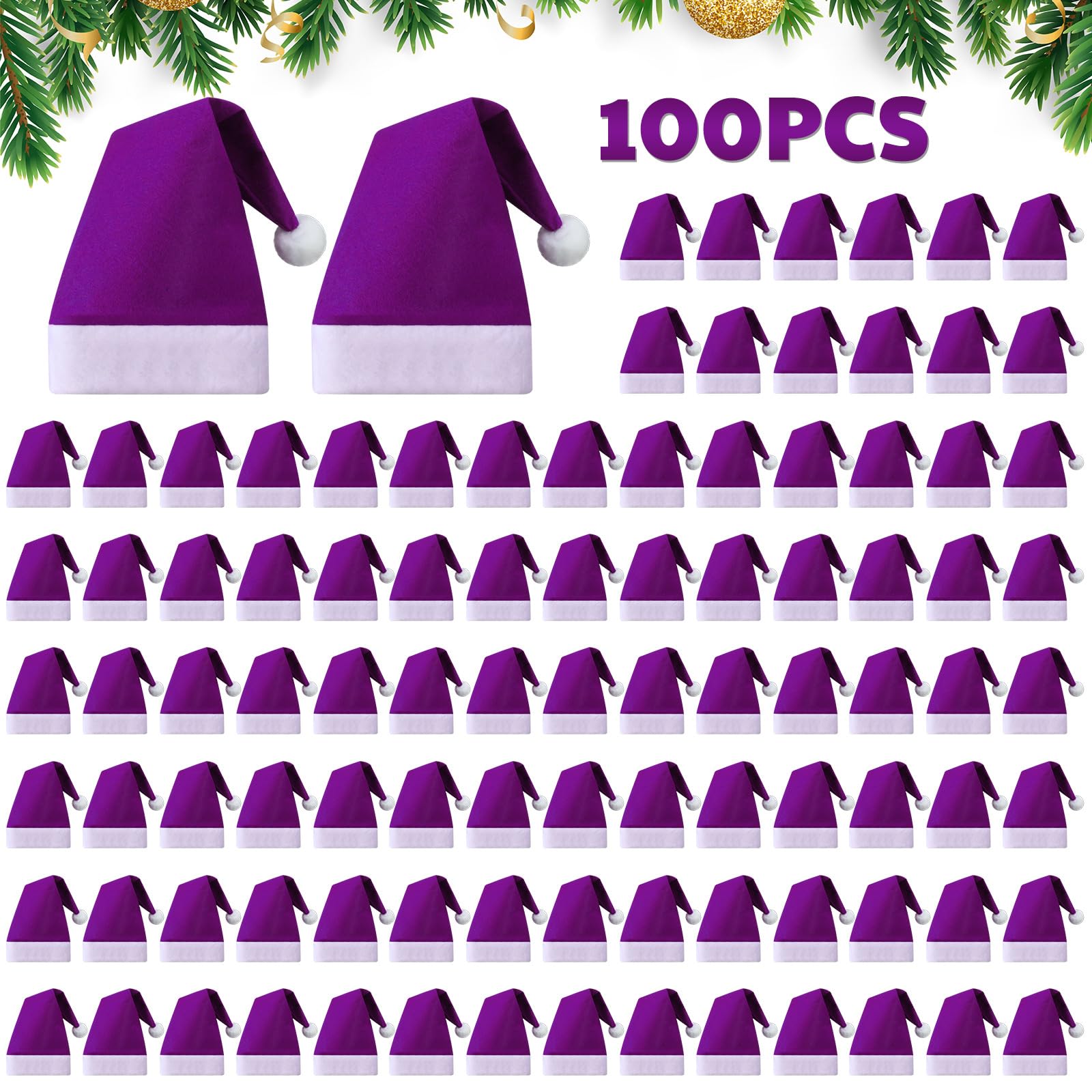 Liitrsh 100 Pcs Christmas Santa Hats for Adults Non Woven Fabric Unisex ...